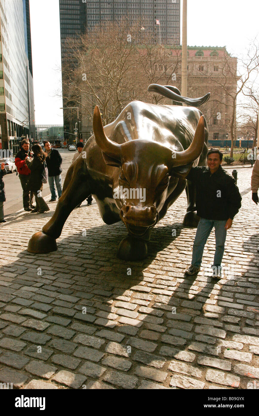 Charging bull sculpture close to Wall Street, New York City, USA Stock ...
