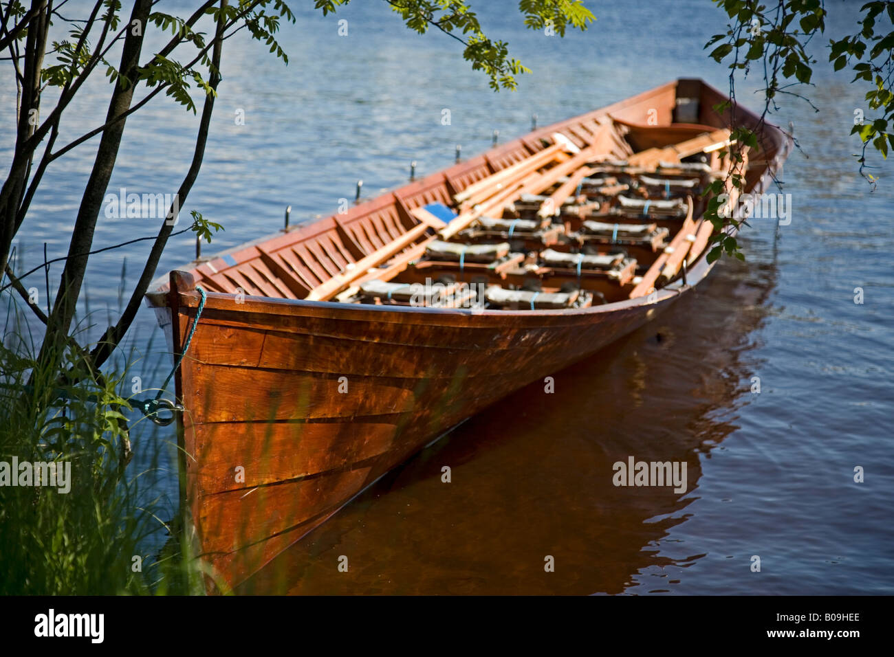 Wooden old fashioned boat used in the traditional "Tervasoutu" event ...