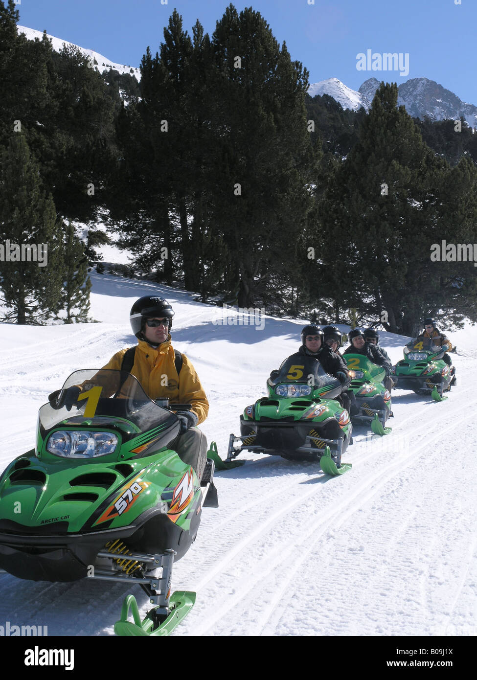 Snowmobiles Pyrennes Andorra Stock Photo - Alamy