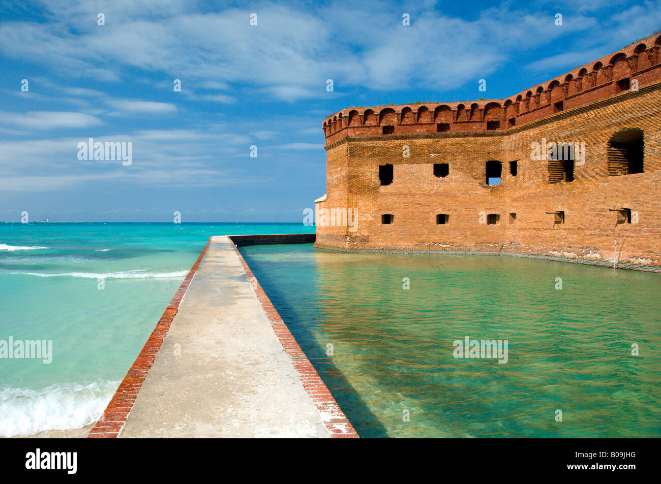 Fortress walls and moat at Fort Jefferson and the Dry Tortugas National ...
