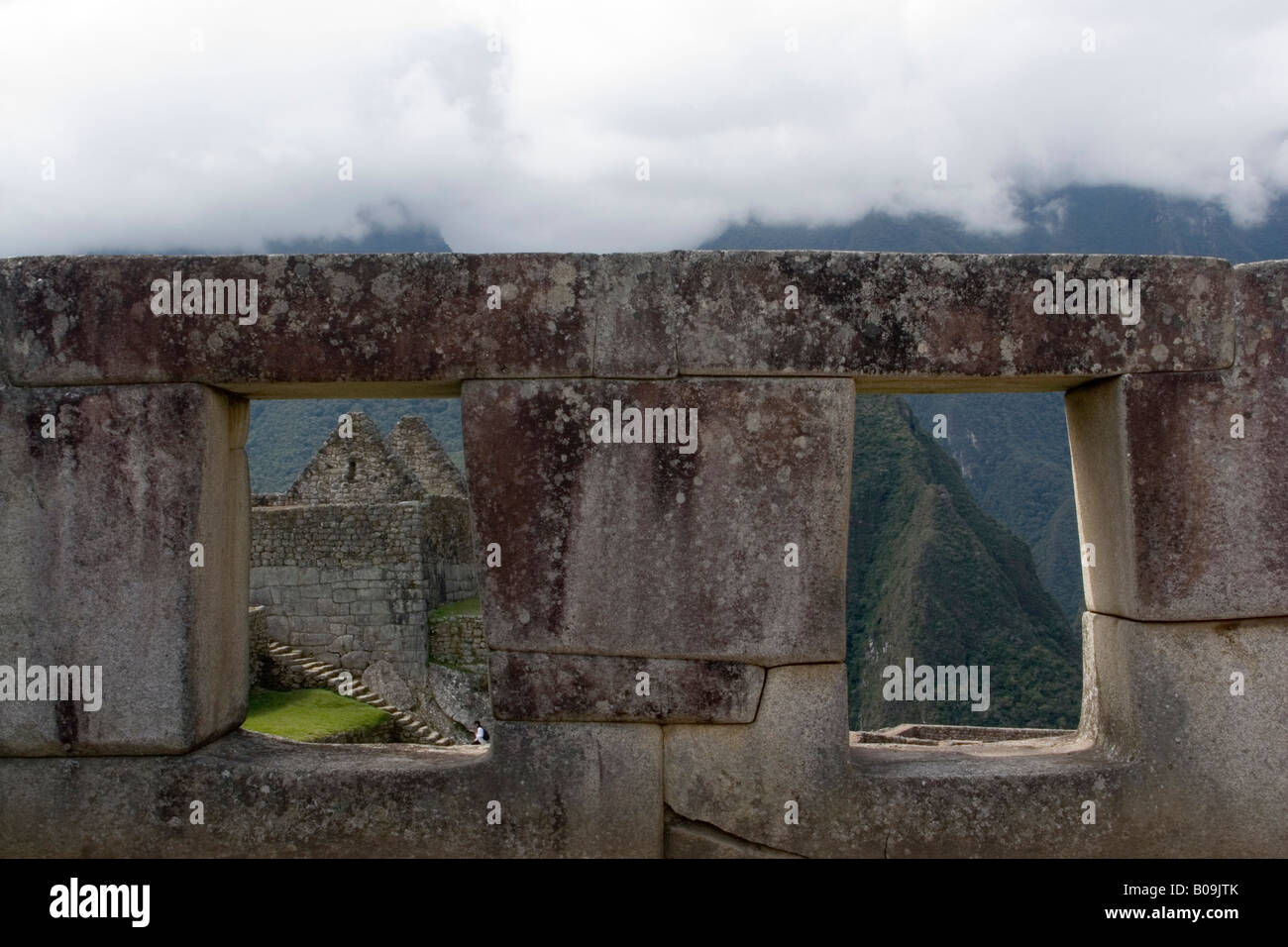 South America - Peru. View through trapezoidal windows of stonework in ...