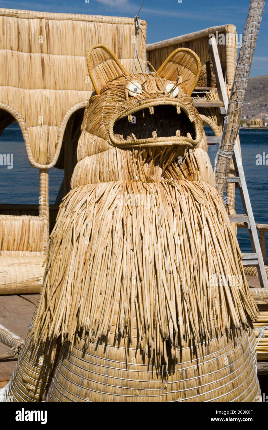 South America - Peru. Bow of a reed boat docked at a floating island on ...