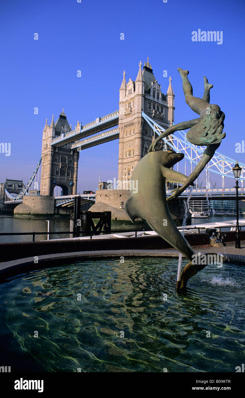 Boy and dolphin statue by Tower Bridge, City of London, Central, London ...