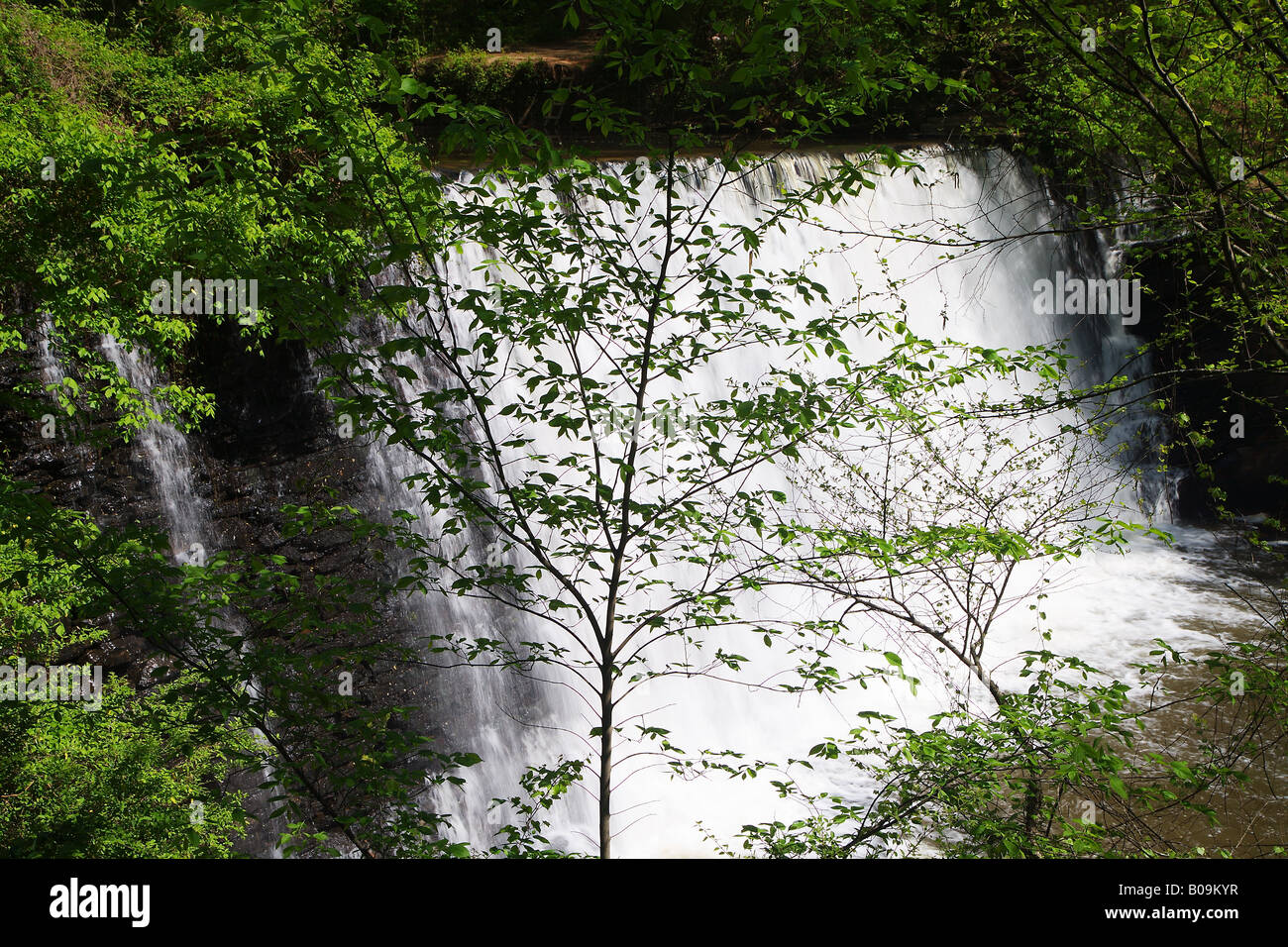 Water pours over the old historic, antebellum Roswell Mill dam located ...
