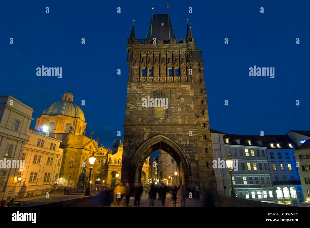 Horizontal wide angle of the gothic Old Town Bridge Tower 'Staromestska ...