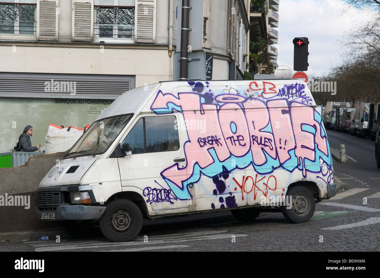 Graffiti on a van in Paris Stock Photo - Alamy