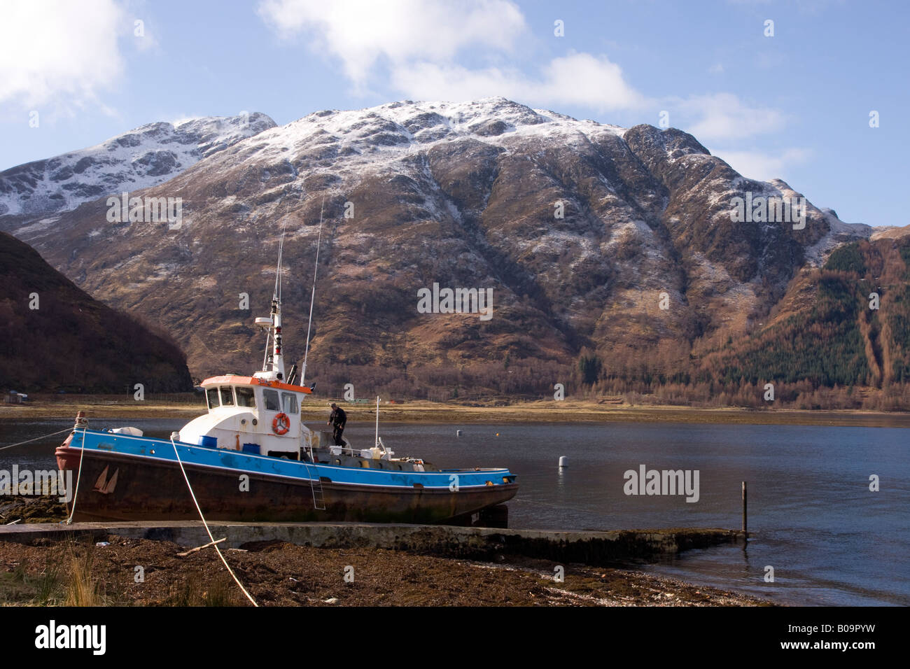 scottish fishing boat on lochside Stock Photo - Alamy
