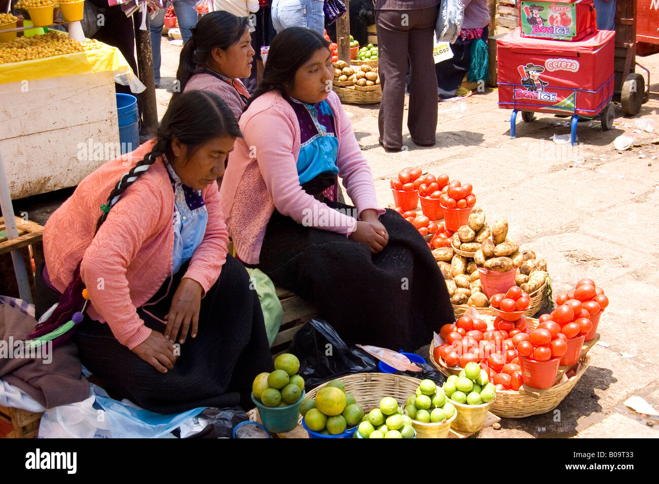 Mayan woman selling vegetables in an open market in Chiapas Mexico ...