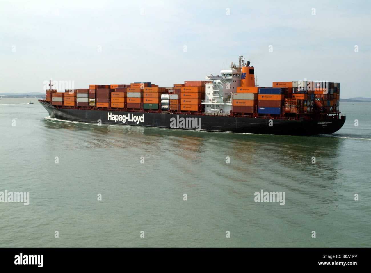 Hapag Lloyd Company Container Carrier Ship the Heidelberg Express underway on the Solent ...