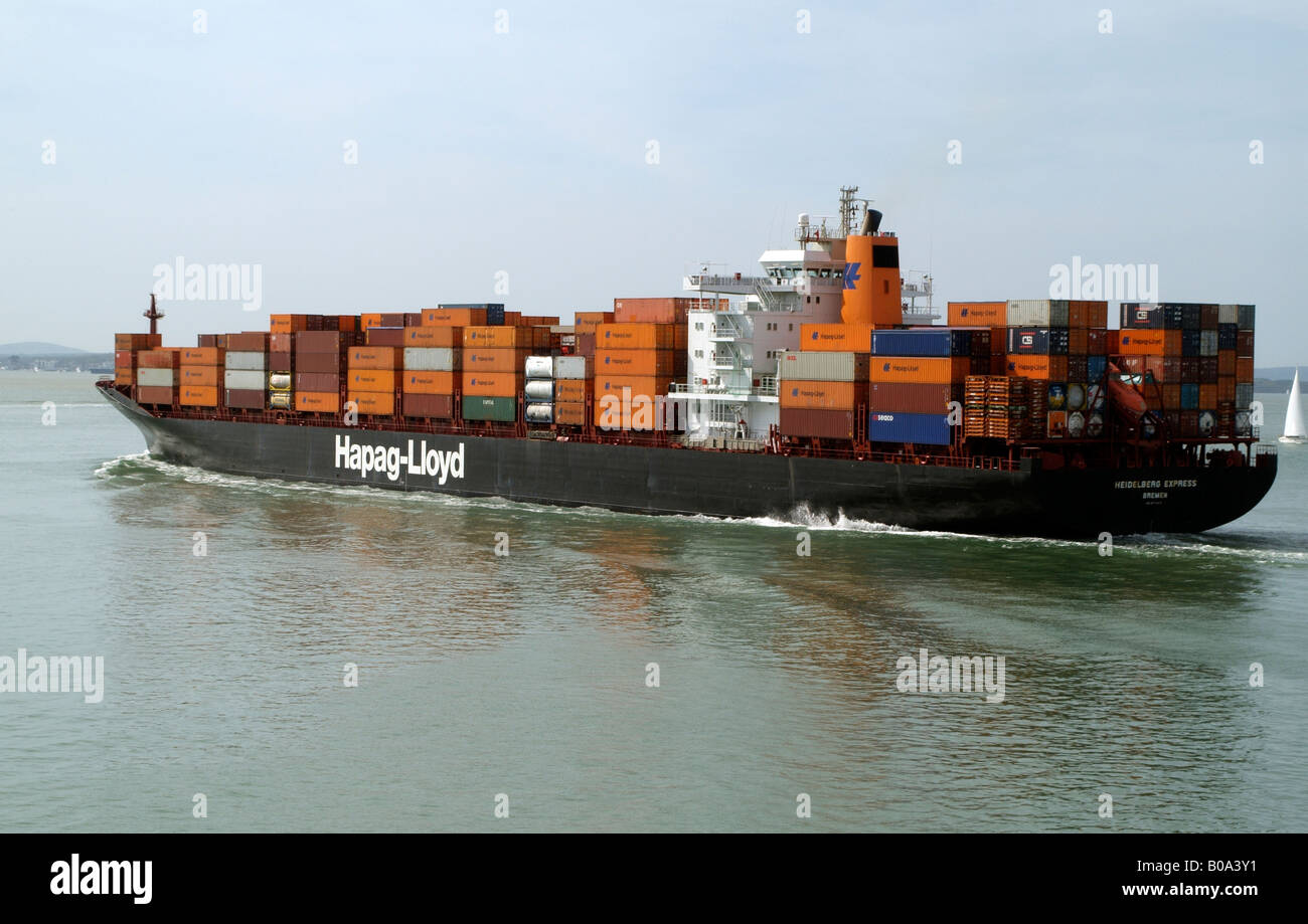 Hapag Lloyd Company Container Carrier Ship the Heidelberg Express underway on the Solent ...
