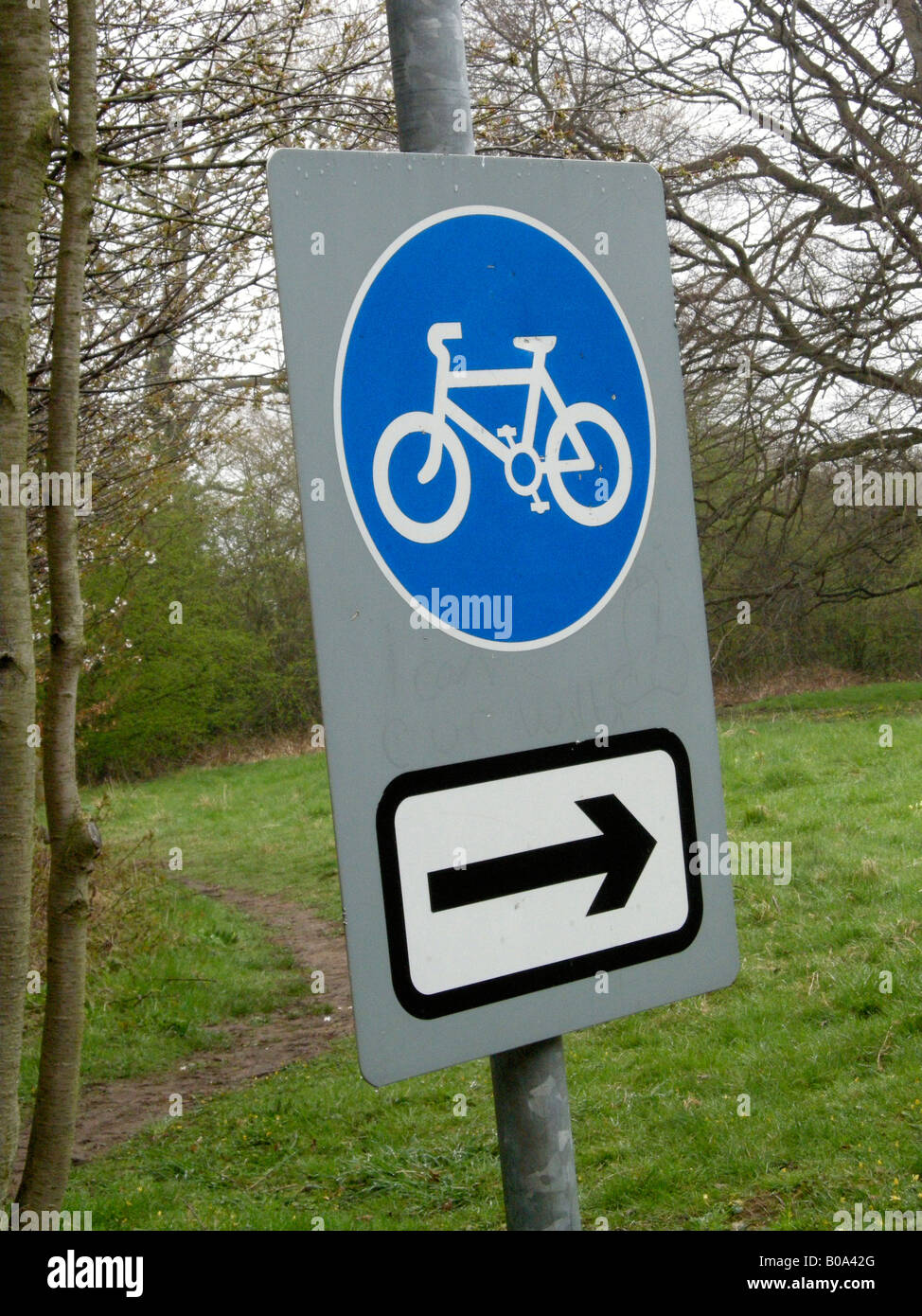 sign indicating cycle route on the beryl burton cycleway in ...
