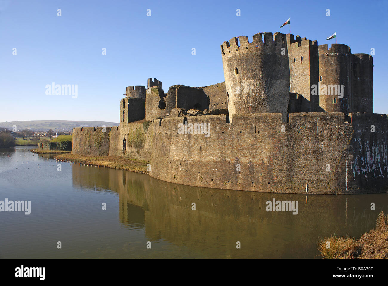 Caerphilly Castle near Cardiff in South Wales Stock Photo - Alamy