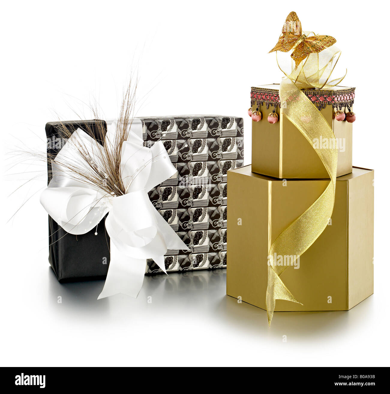 three wrapped presents Stock Photo - Alamy
