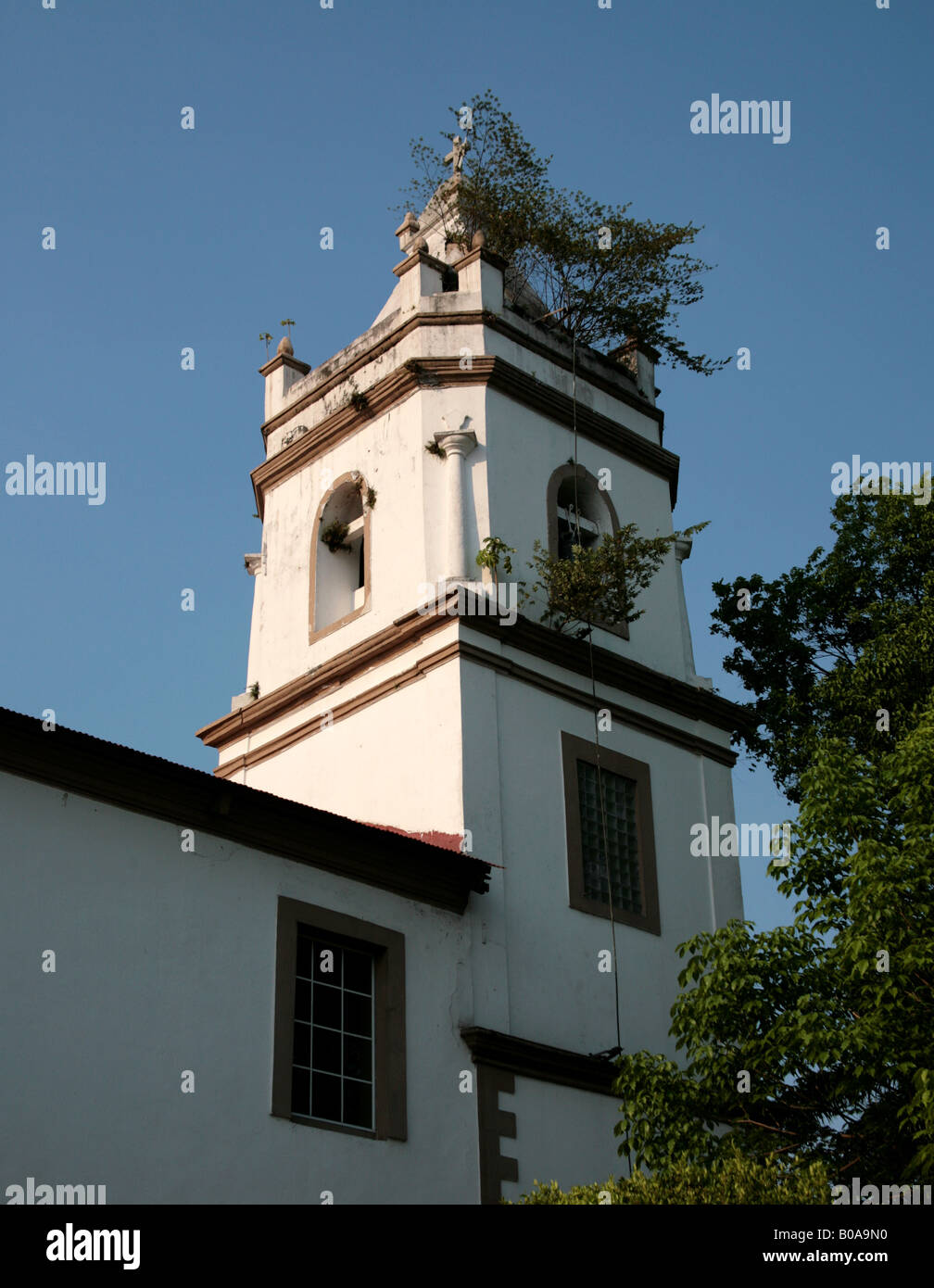 Santa Ana catholic church tower seen from the Santa Ana park Stock ...