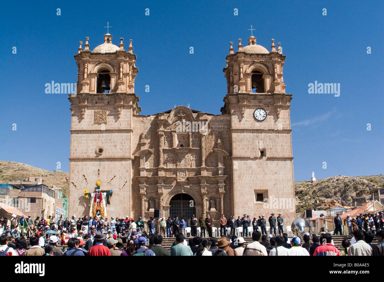 South America - Peru. Major civic event (?) involving people marching ...