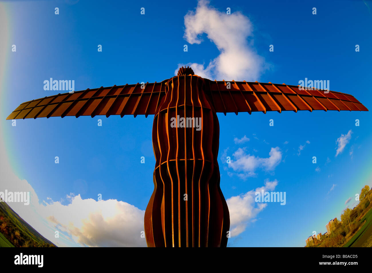 Fisheye lens shot of The Angel of The North modern sculpture by Anthony ...