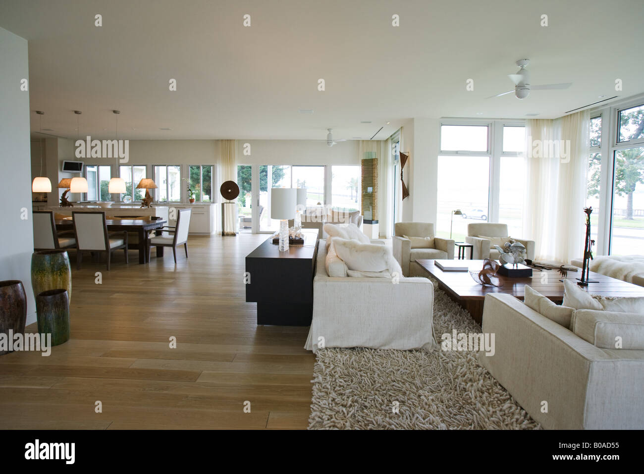 Home interior with living room opening into dining room Stock Photo - Alamy