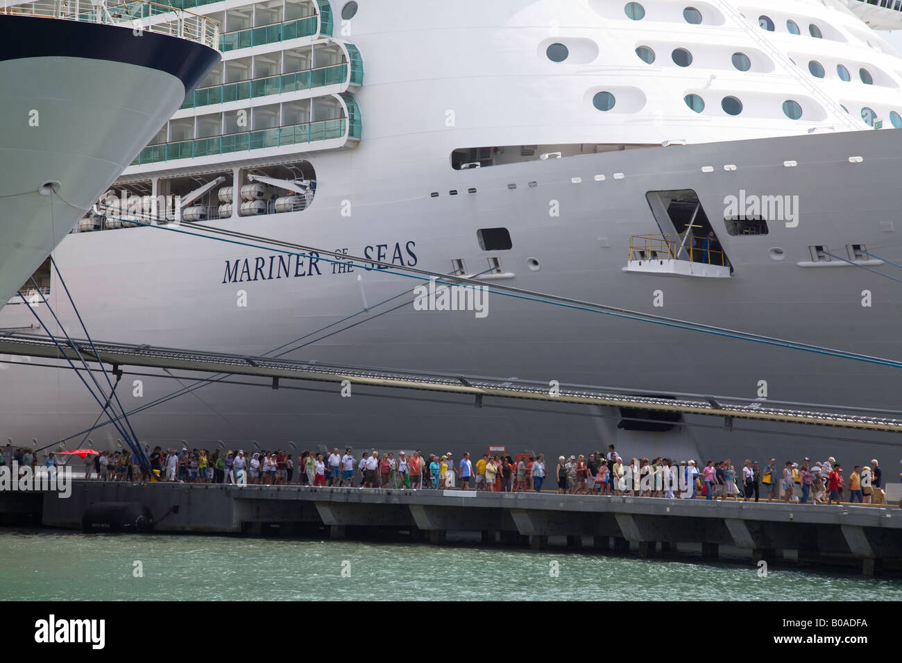 Passenger embarking from large cruise ship in the Caribbeans Stock ...