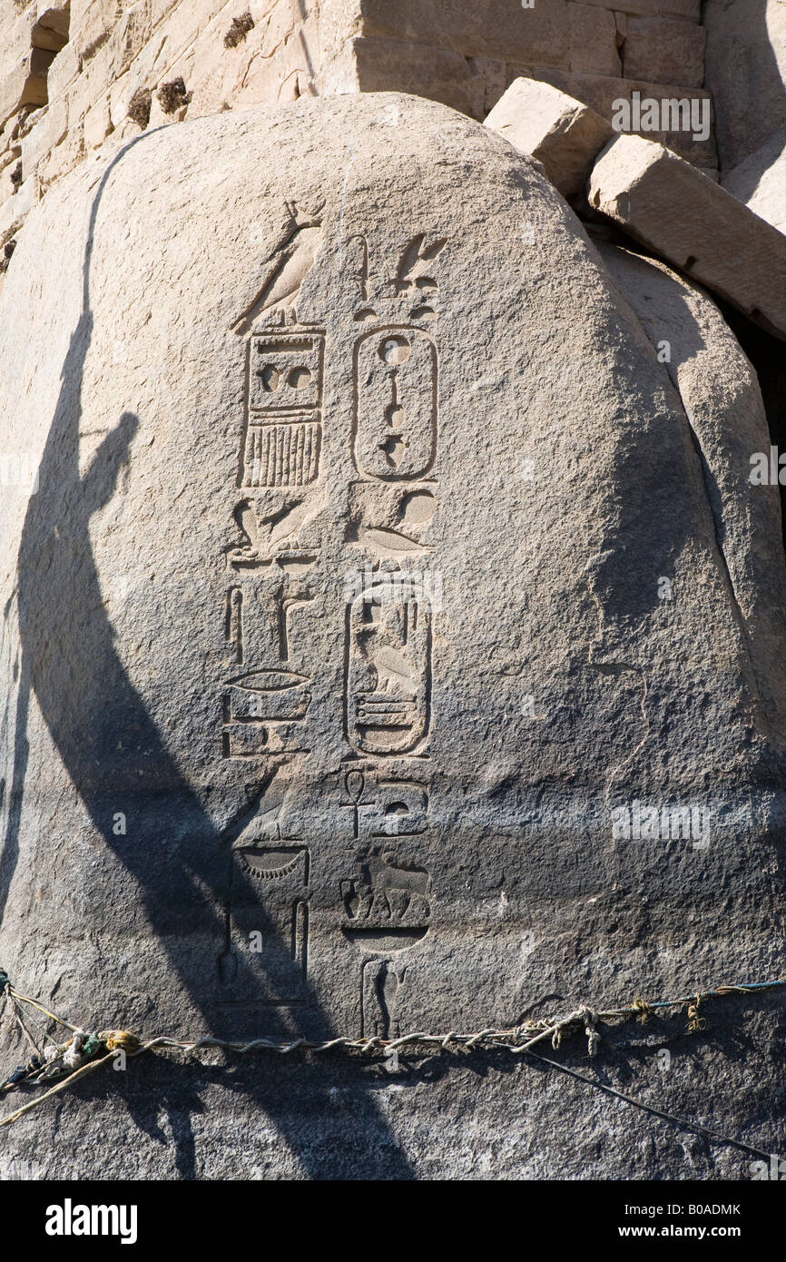 An inscribed rock seen from the Nile at Elephantine Island, Aswan Stock ...