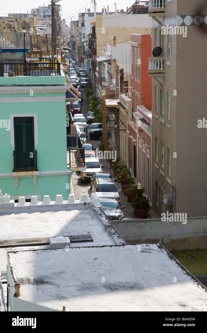 Narrow streets with car traffic in San Juan; Puerto Rico Stock Photo ...