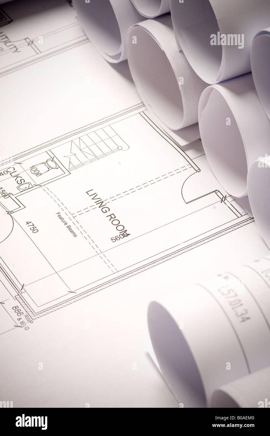 Closeup of a scaled drawing for a living room area on an architectural ...