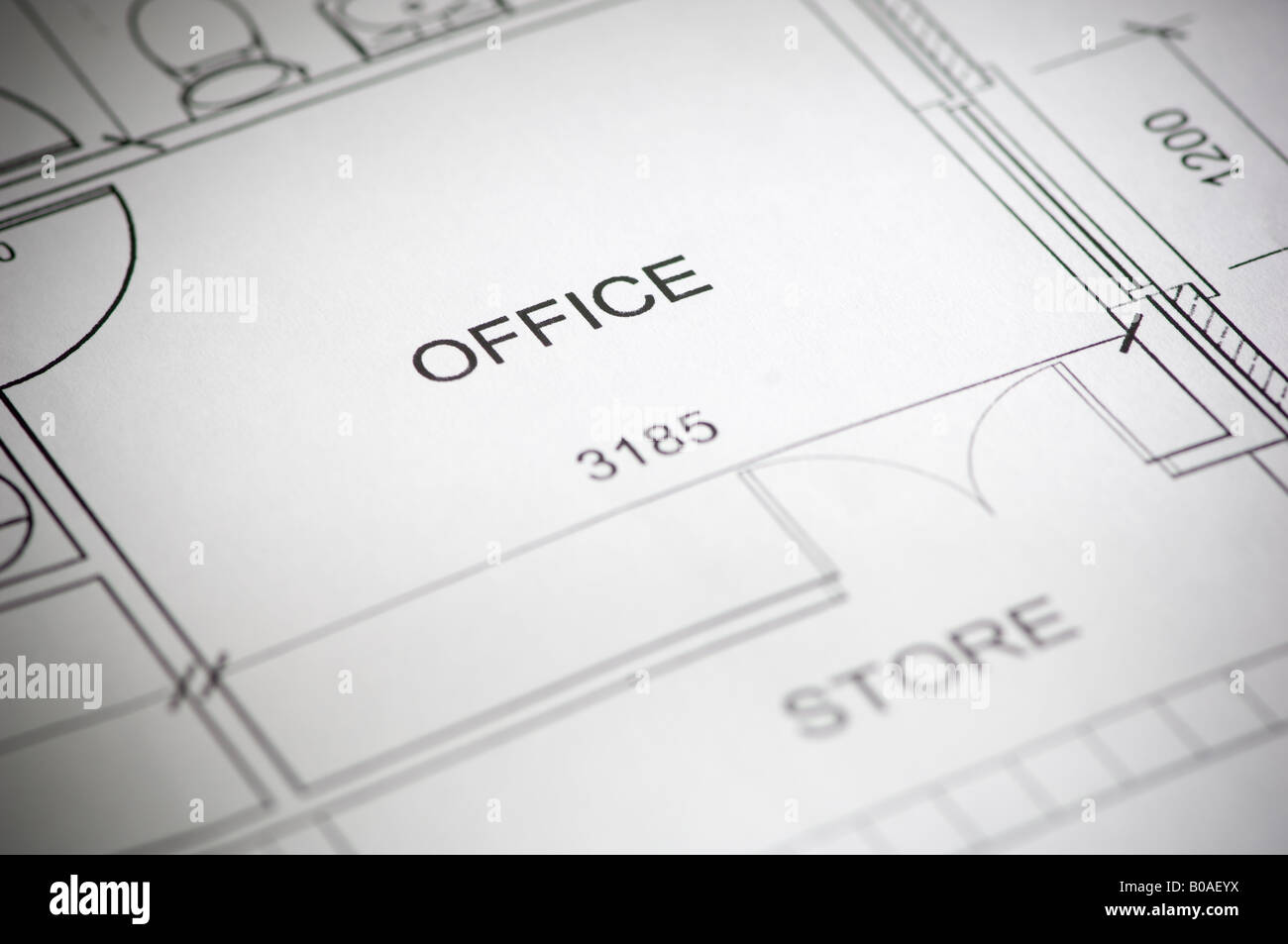 Closeup of a drawing for an office on an architectural floor plan Stock ...