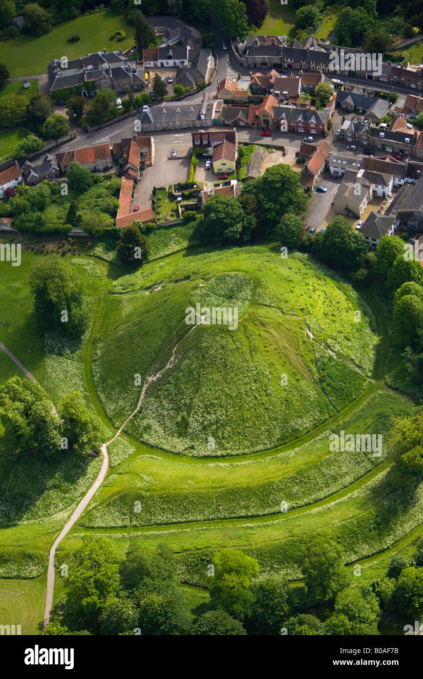 aerial view of the grass covered Castle Hill chalk mound at Thetford ...