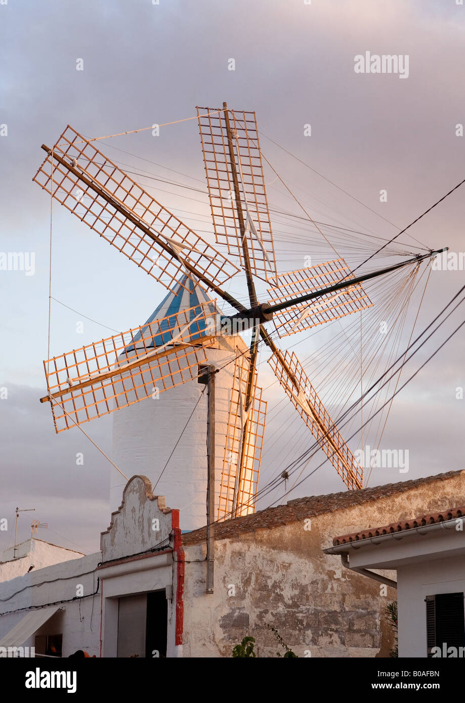 "Moli de Dalt" a blue and white windmill at Saint Lluis, Menorca ...