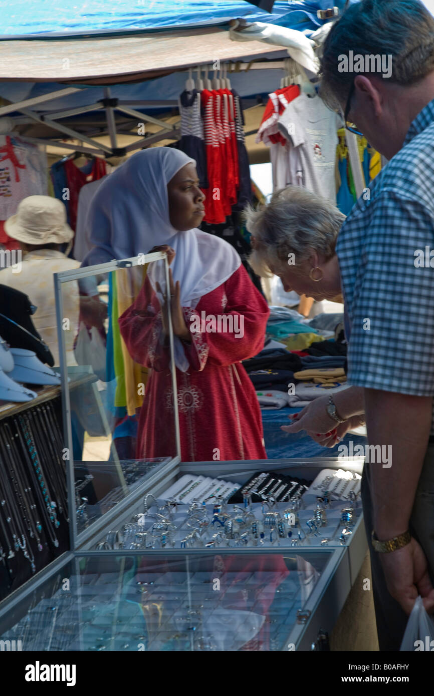 African Muslim Vendor at flee market inSt Thomas in the Caribbean Sea ...