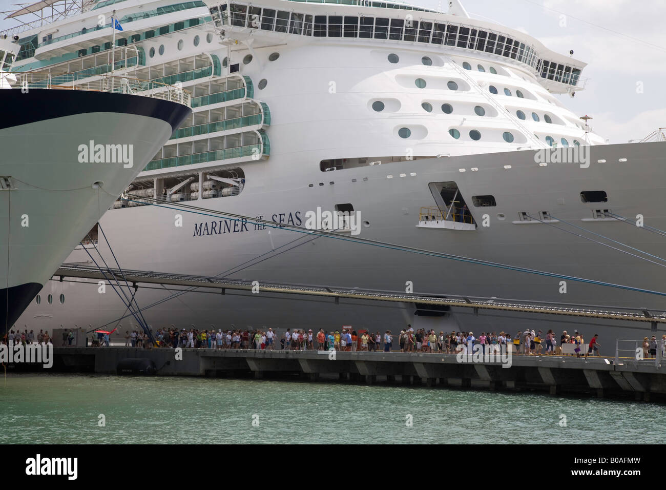 Passenger embarking from large cruise ship in the Caribbeans Stock ...
