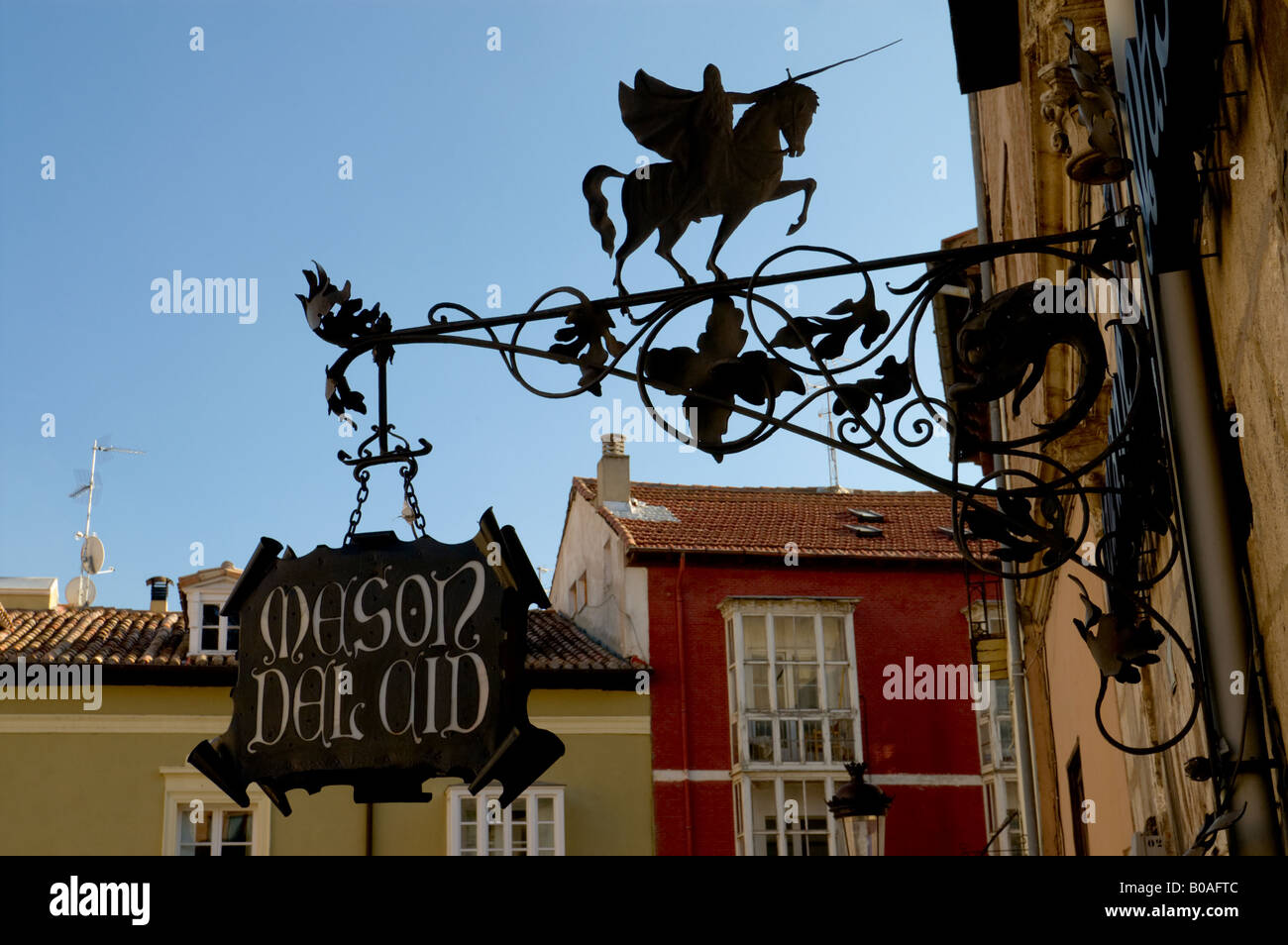 Signboard depicting Spanish national hero El Cid in Burgos Stock Photo ...