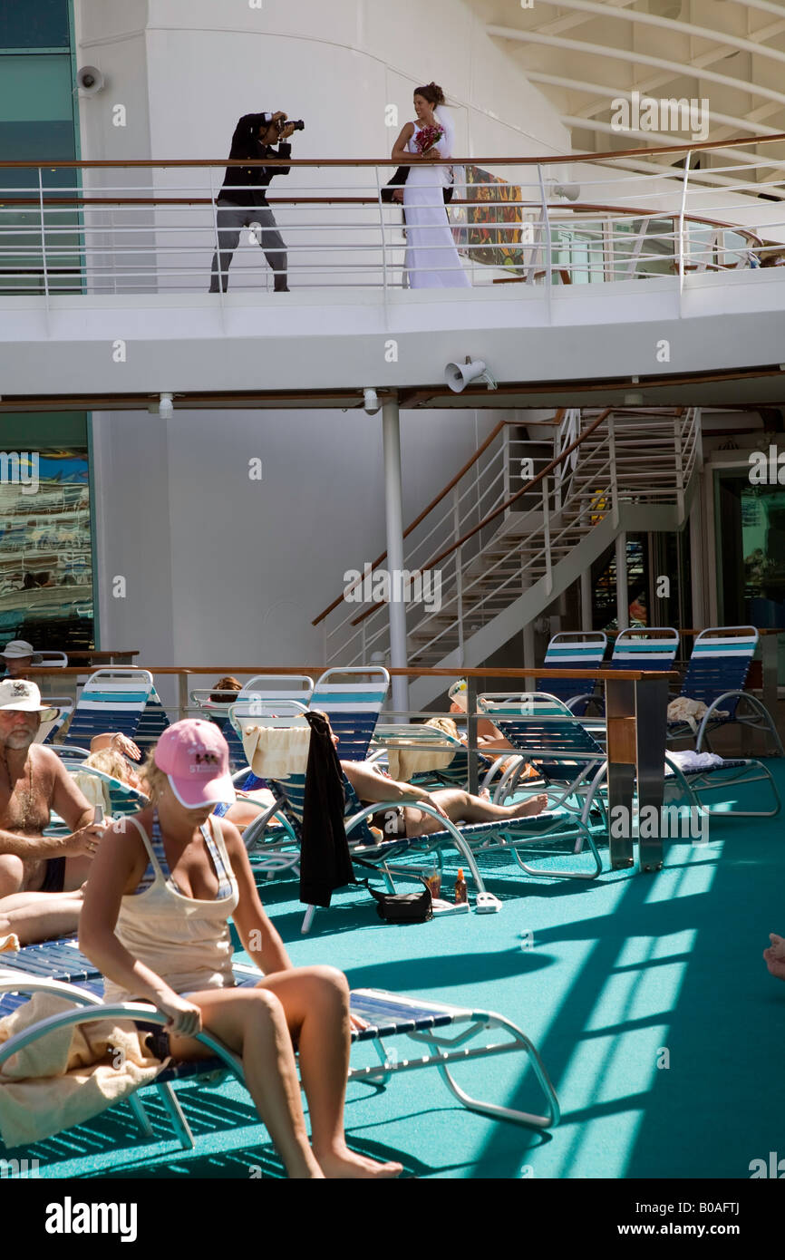 Bride being photographed on deck the cruise ship the "Mariner of the ...
