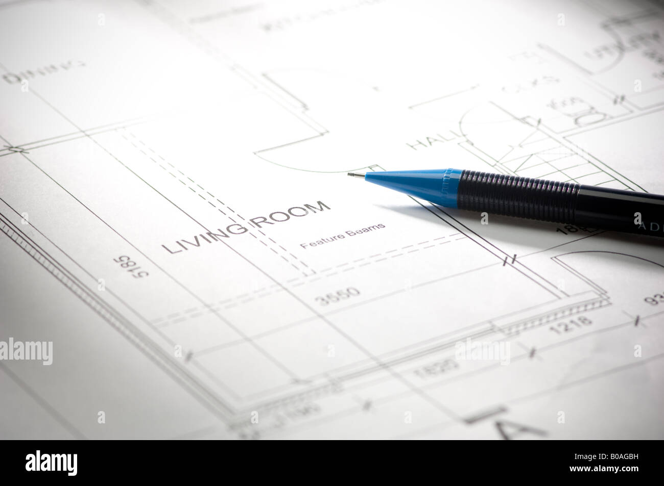 Closeup of a scaled drawing for a living room area on an architectural ...