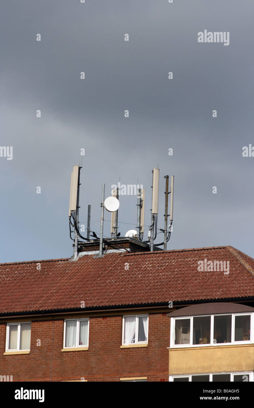 "unsightly telecommunications ariel on the roof on a housing estate in ...