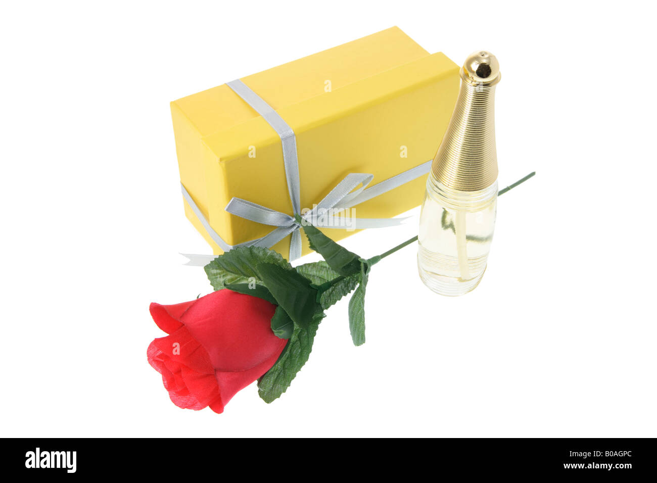 Perfume Bottle and Red Rose with Gift Box Stock Photo - Alamy