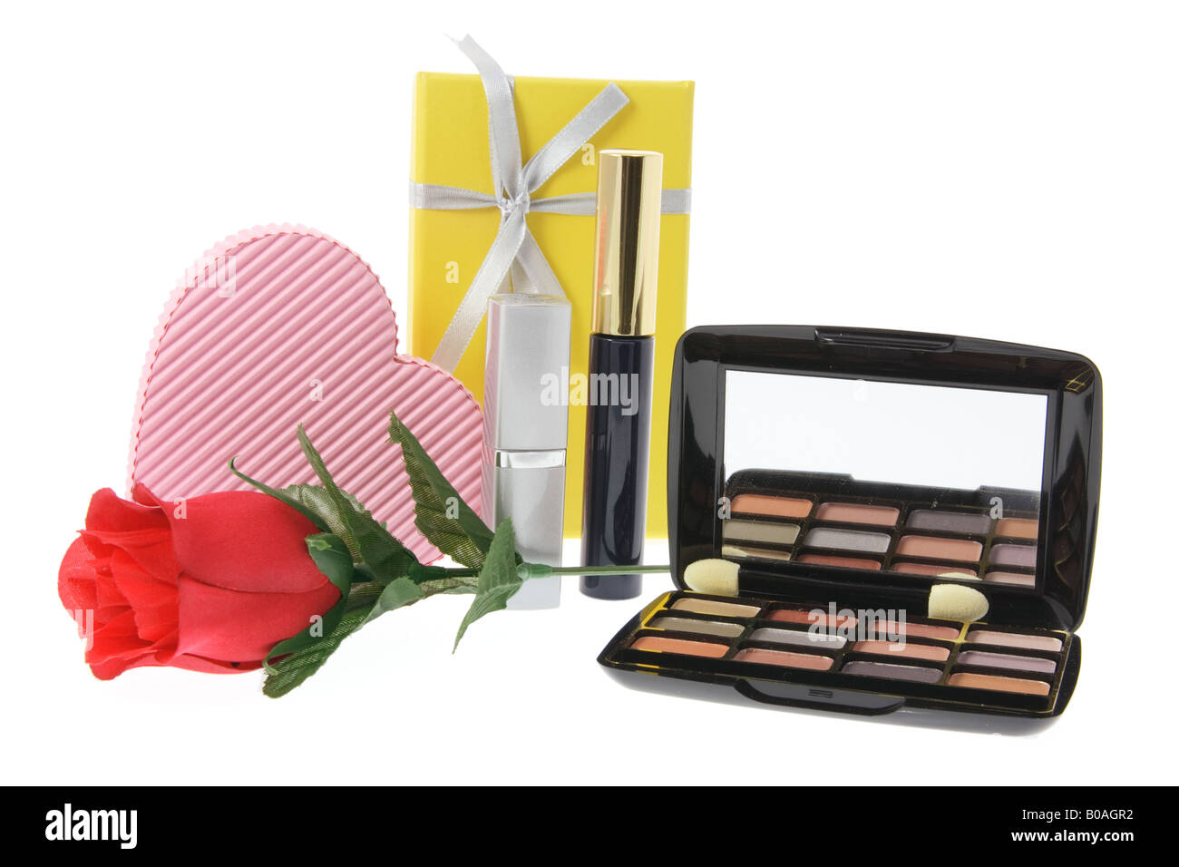 Cosmetics with Red Rose and Gift Boxes Stock Photo - Alamy