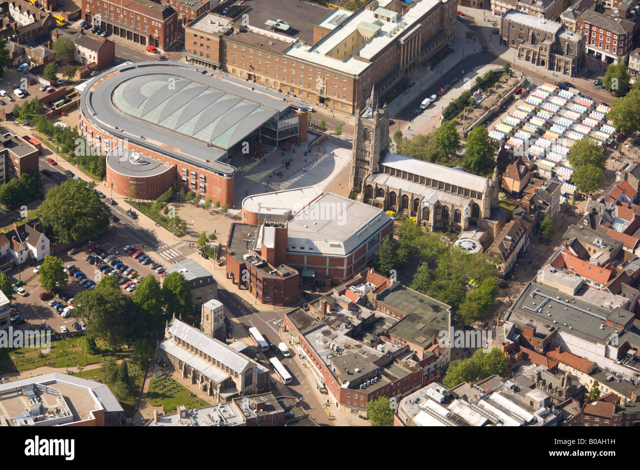 Aerial view of The Forum Library and centre for information arts events ...