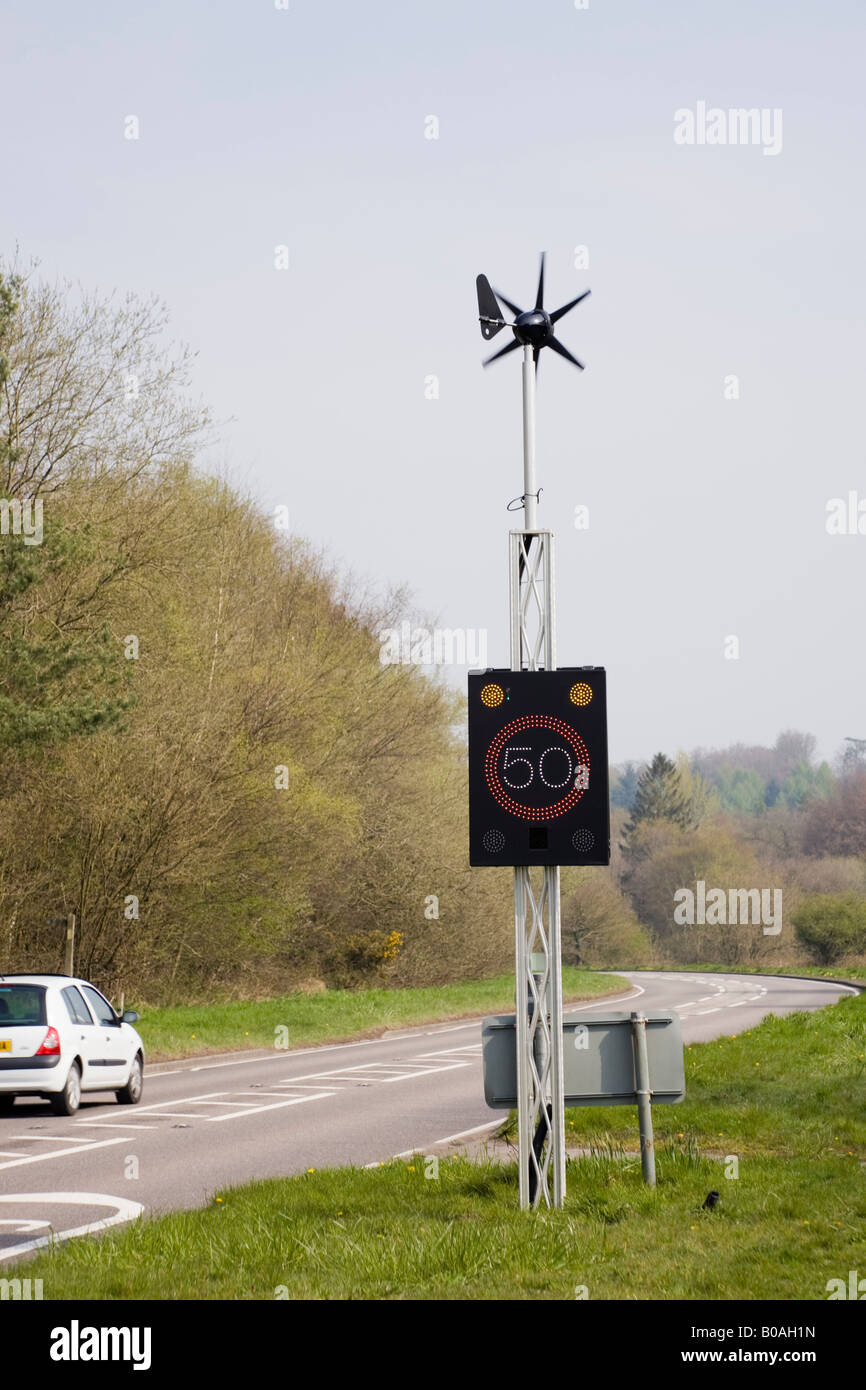 England UK Wind powered 50 mph speed sign illuminated by vehicle on ...