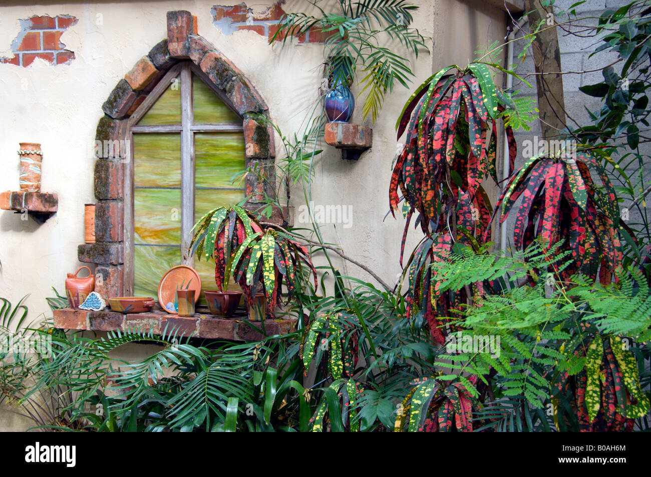 Decorative tropical foliage and window in the Florida Keys USA Stock ...