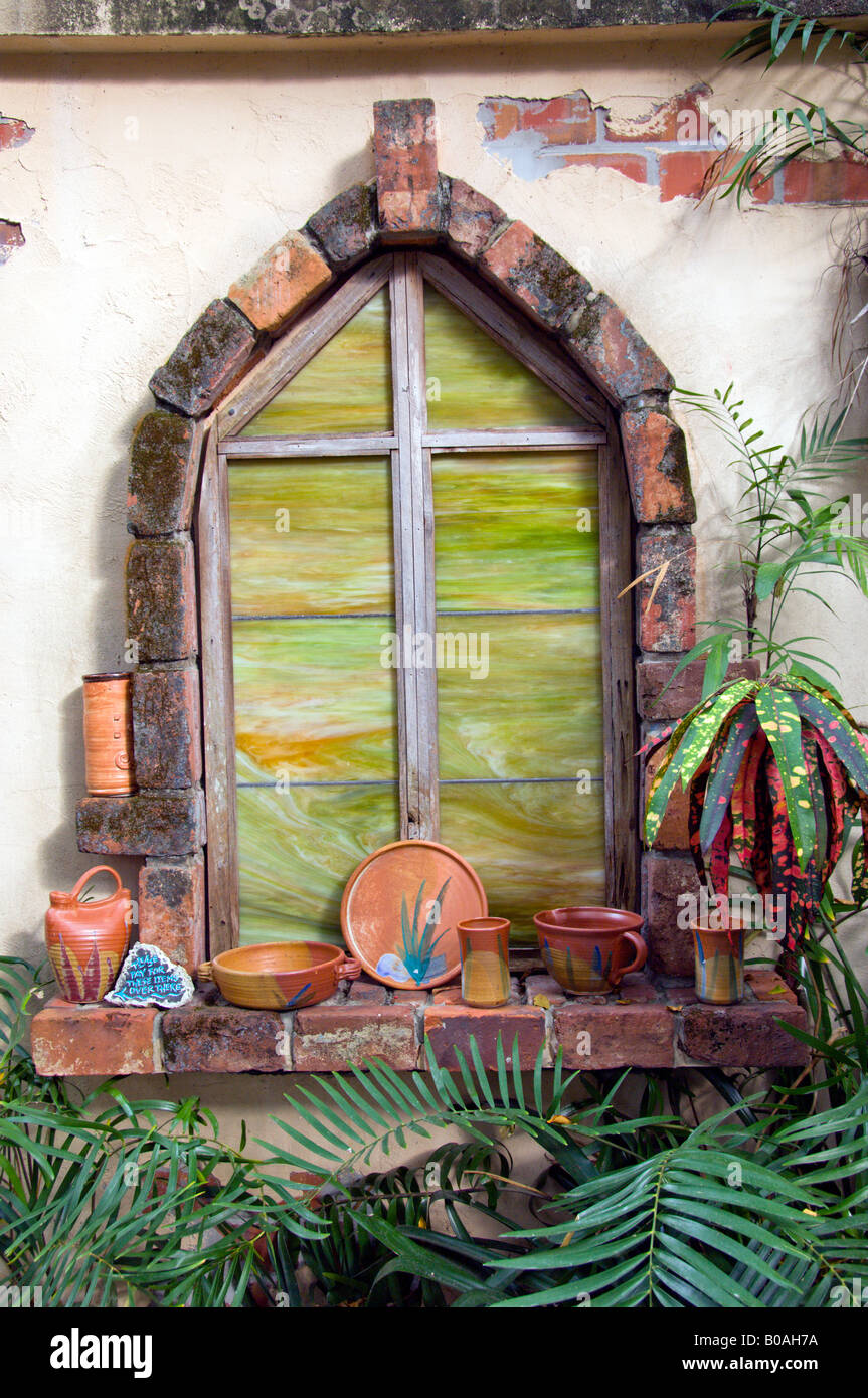 Decorative tropical foliage and window in the Florida Keys USA Stock ...