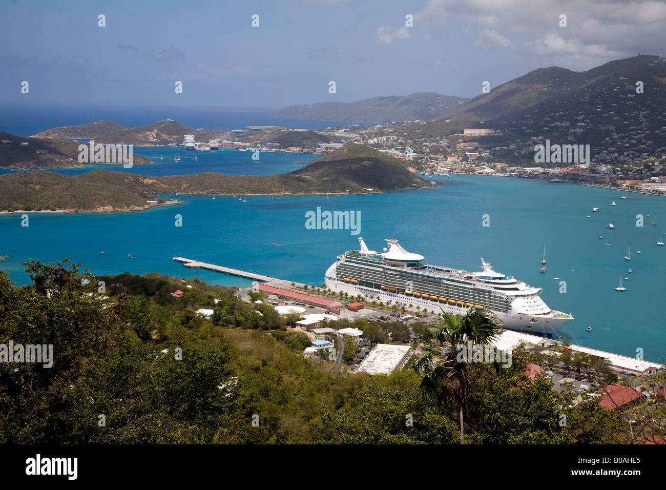 Harbor with cruise ship as seen from Paradise Point in St Thomas West ...