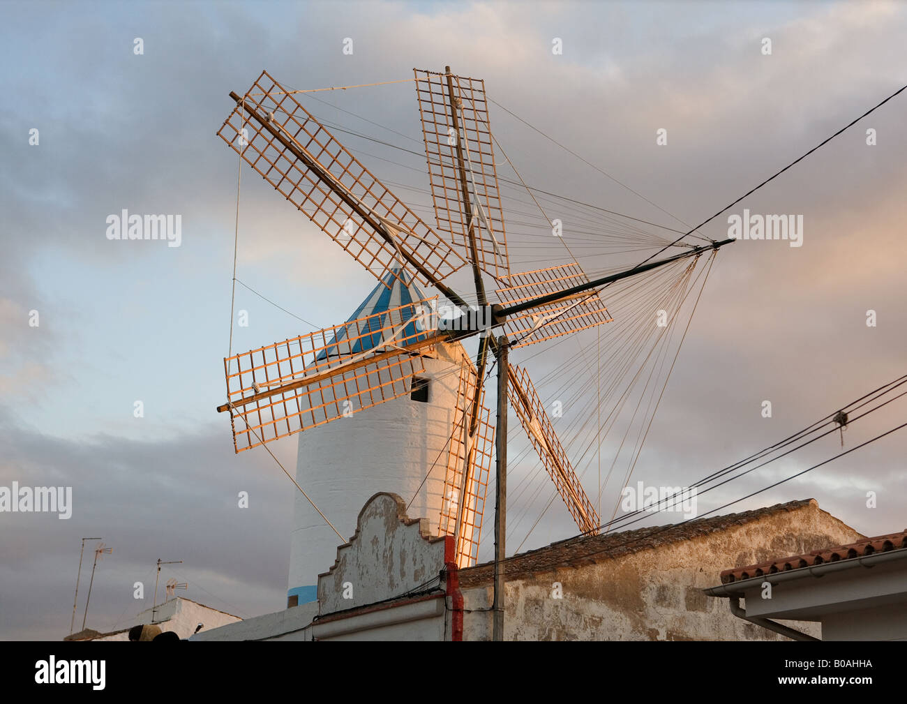"Moli de Dalt" a blue and white windmill at Saint Lluis, Menorca ...