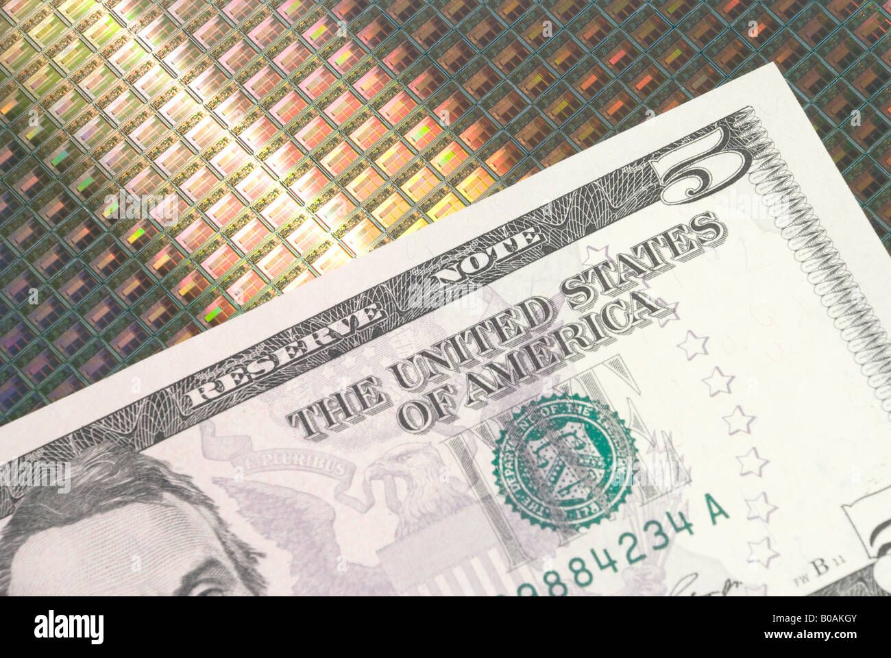 5 Dollars on a silicon wafer Stock Photo - Alamy