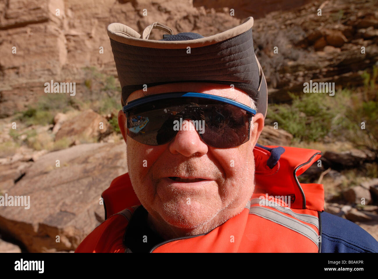Old man with hat and life jacket Grand Canyon Arizona USA MR Stock ...