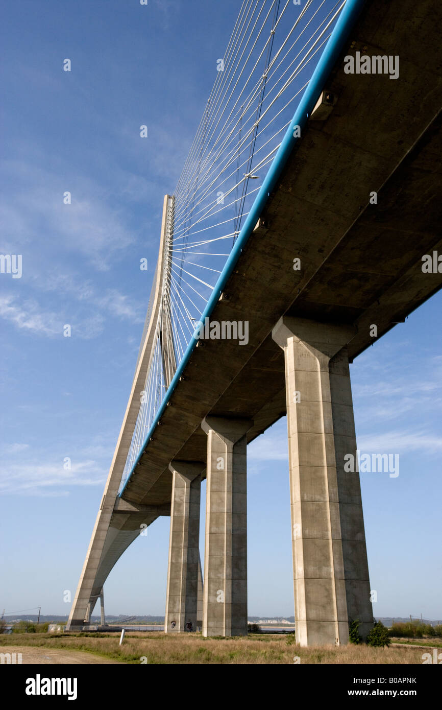 A French toll road bridge, Pont du Normandie Cable-stayed Bridge over ...