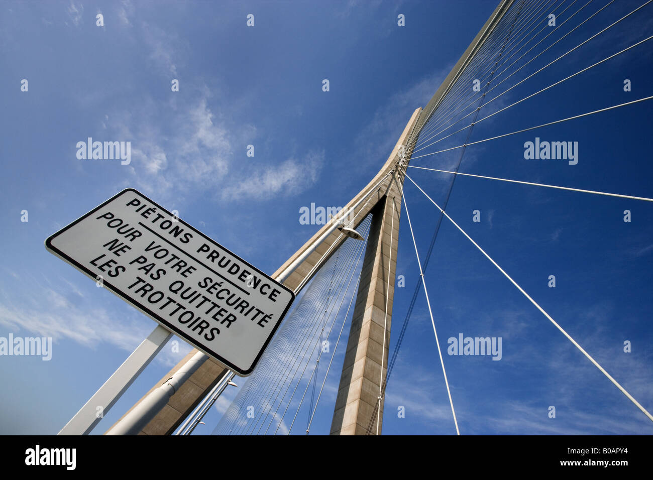 A French safety security notice, a hazard warning sign on the Pont du ...