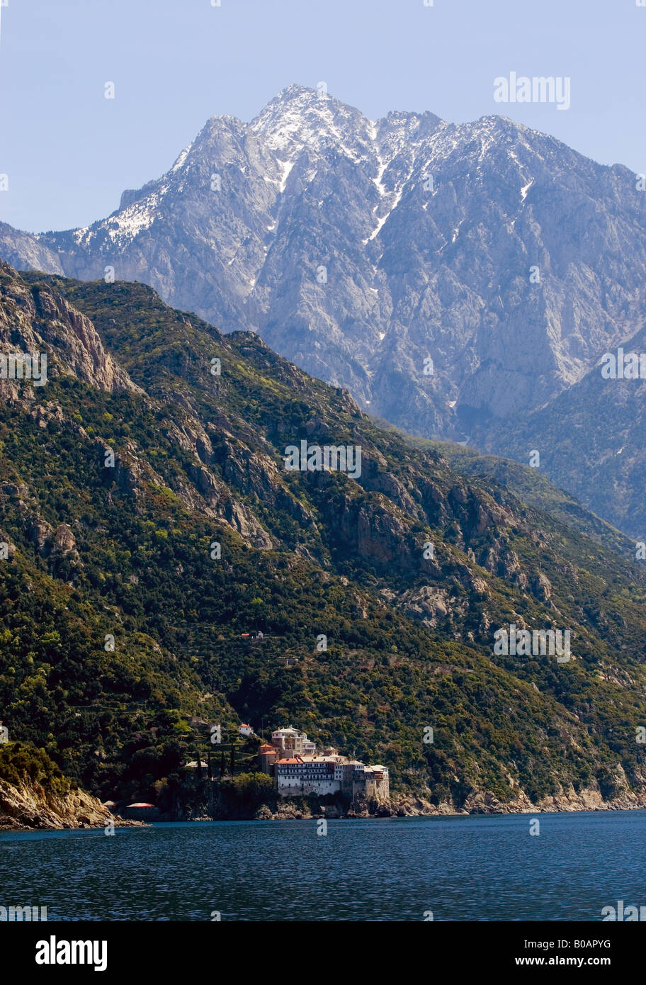Gregoriou monastery and Mount Athos Halkidiki Stock Photo - Alamy