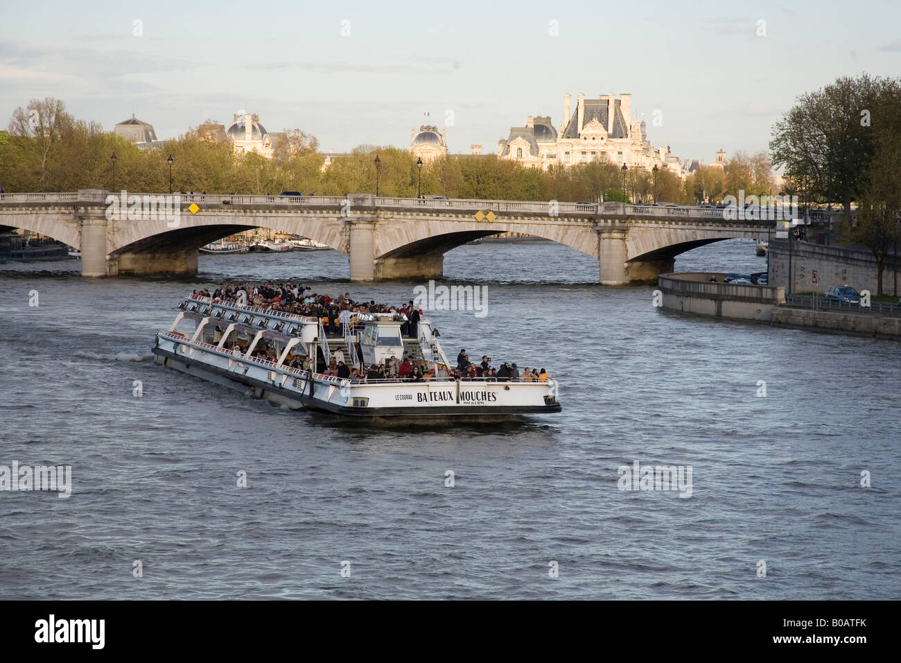 Tourist sightseeing boat on the river Seine Paris France Stock Photo ...