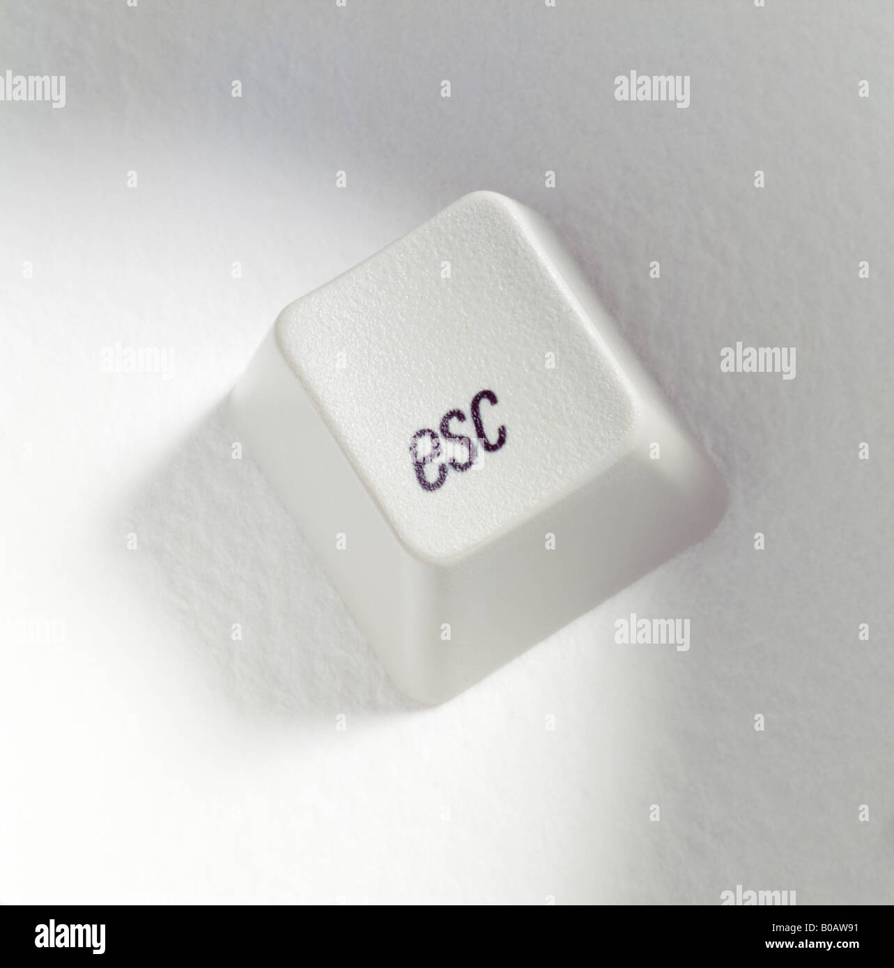 a photograph of a computers escape key or button against a white back ...