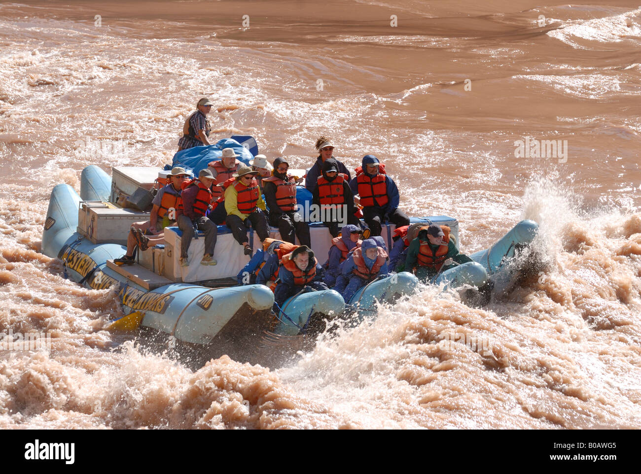 Raft going through Lava rapid a giant rapid on the Colorado river in ...